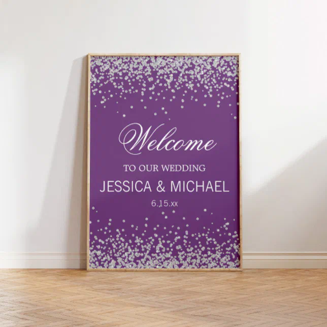 Purple with Sparkling Silver Glitter Wedding Poster | Zazzle