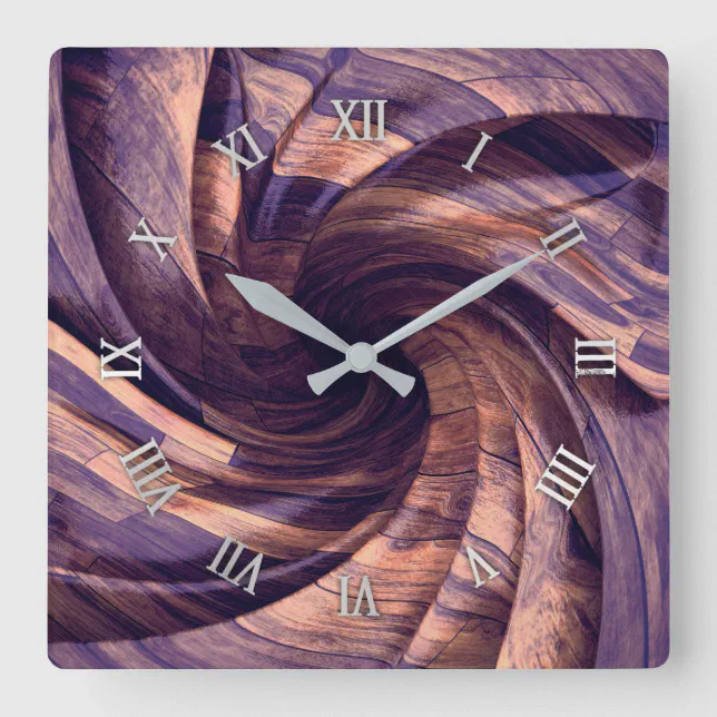 Purple wood design wall clock | Zazzle