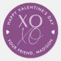 Purple XOXO Personalized Valentine's Day Classic Round Sticker | Zazzle