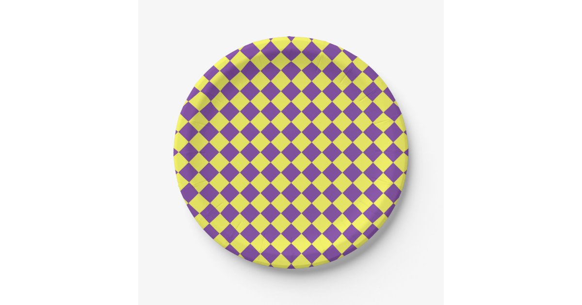 Purple Yellow Checker Diamond Pattern Paper Plates | Zazzle