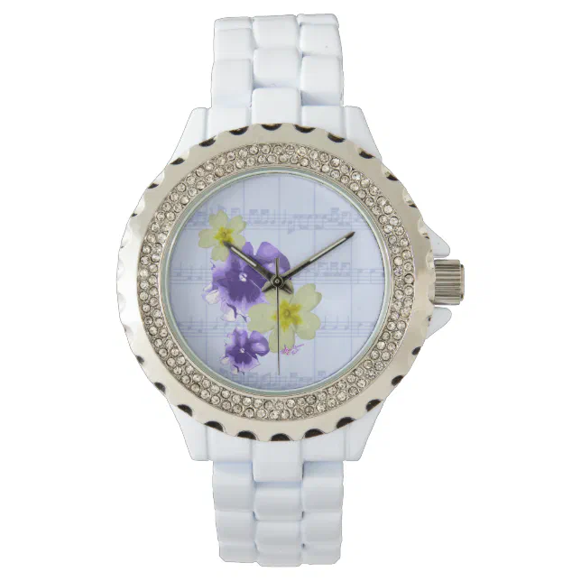 Purple & Yellow Flowers Sheet Music Watch | Zazzle