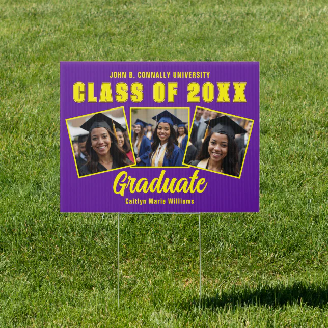 Purple Yellow Graduation Photo Collage Yard Sign | Zazzle