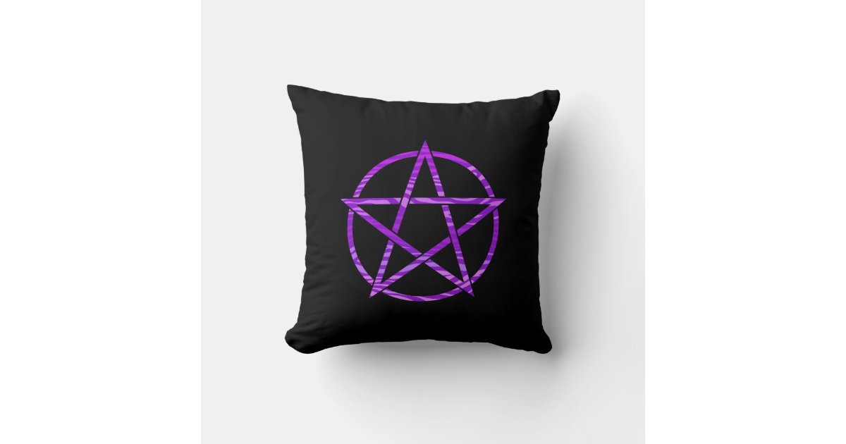 Purple Zebra Print Pentagram on Black Throw Pillow | Zazzle
