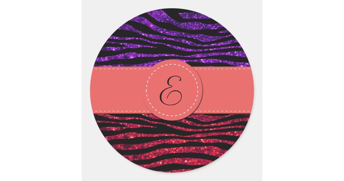 Purple Zebra, Red Zebra, Glitter Zebra, Monogram Classic Round Sticker ...