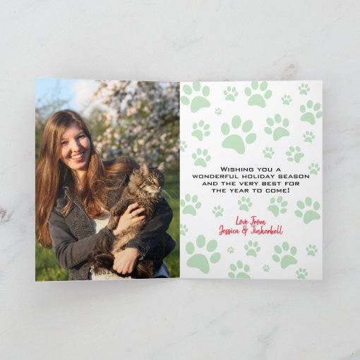 Purr-fect Christmas Fun Paw Print Tree Cat Lover Holiday Card | Zazzle