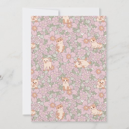 Purr-fect Party Cute Cats Floral Girl Birthday Invitation | Zazzle
