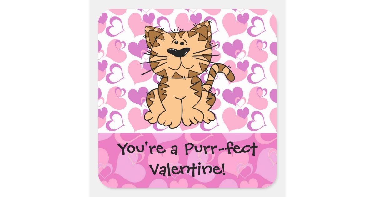 Purr-fect Valentine Square Sticker | Zazzle
