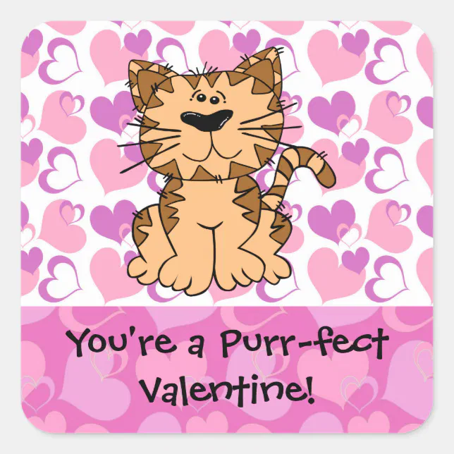 Purr-fect Valentine Square Sticker | Zazzle