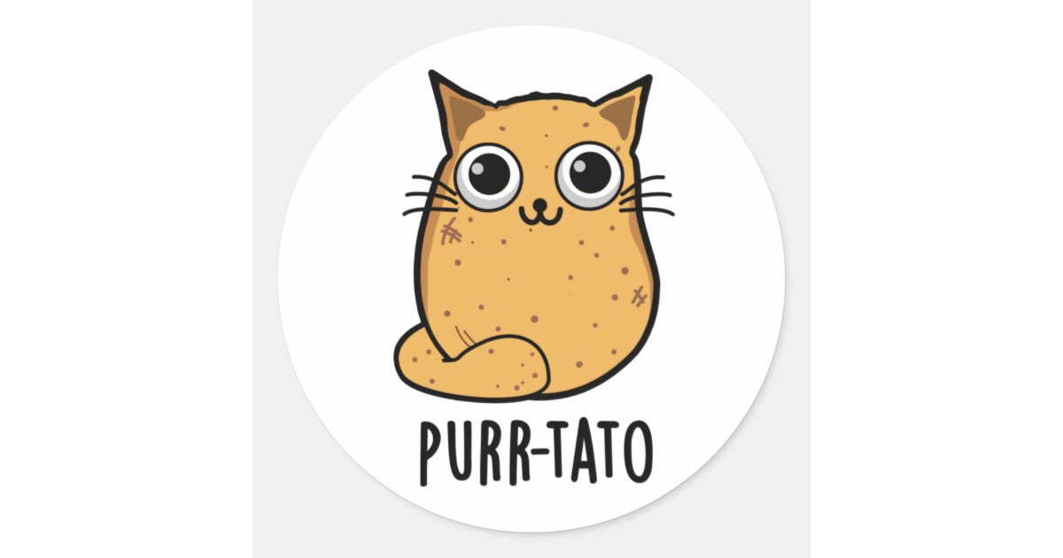 Purr-tato Funny Cat Potato Pun Classic Round Sticker | Zazzle