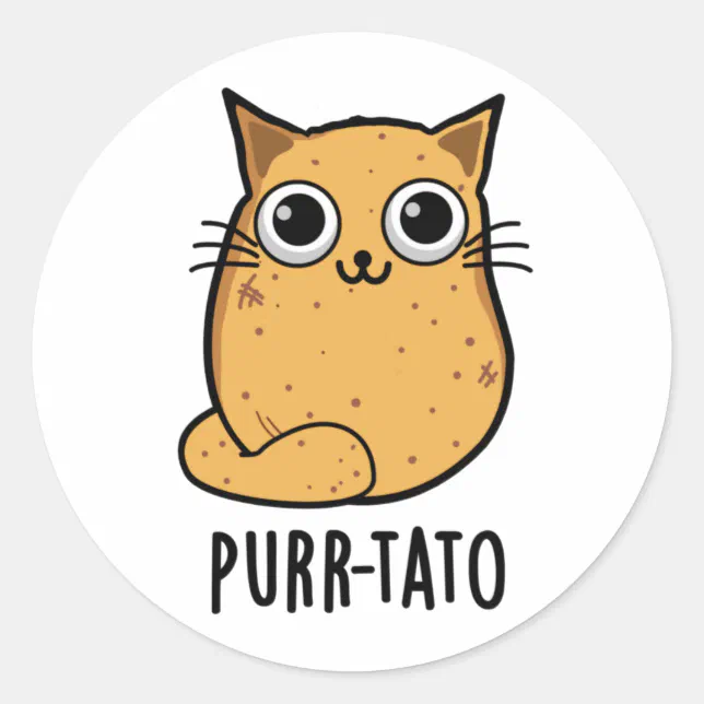 Purr-tato Funny Cat Potato Pun Classic Round Sticker | Zazzle