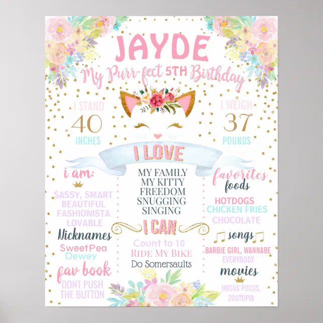 Purrfect Cat Kitty Birthday Party sign board | Zazzle