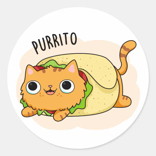 Purrito Funny Cat Burrito Pun Classic Round Sticker | Zazzle