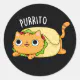 Purrito Funny Cat Burrito Pun Dark BG Classic Round Sticker | Zazzle
