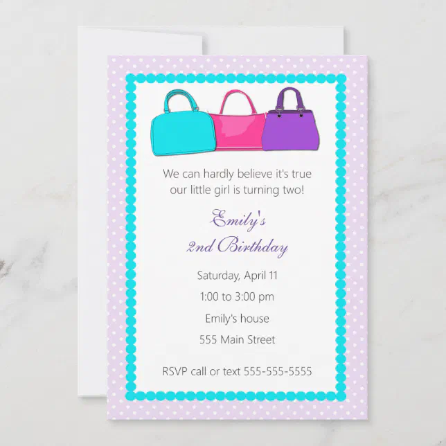 Purse Girl Birthday Party Invitation | Zazzle