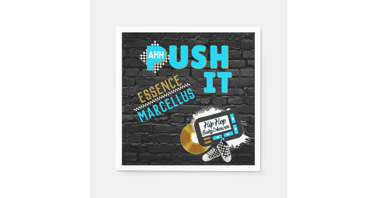 Push It 90's Retro Neon Blue Hip Hop Baby Shower Napkins | Zazzle