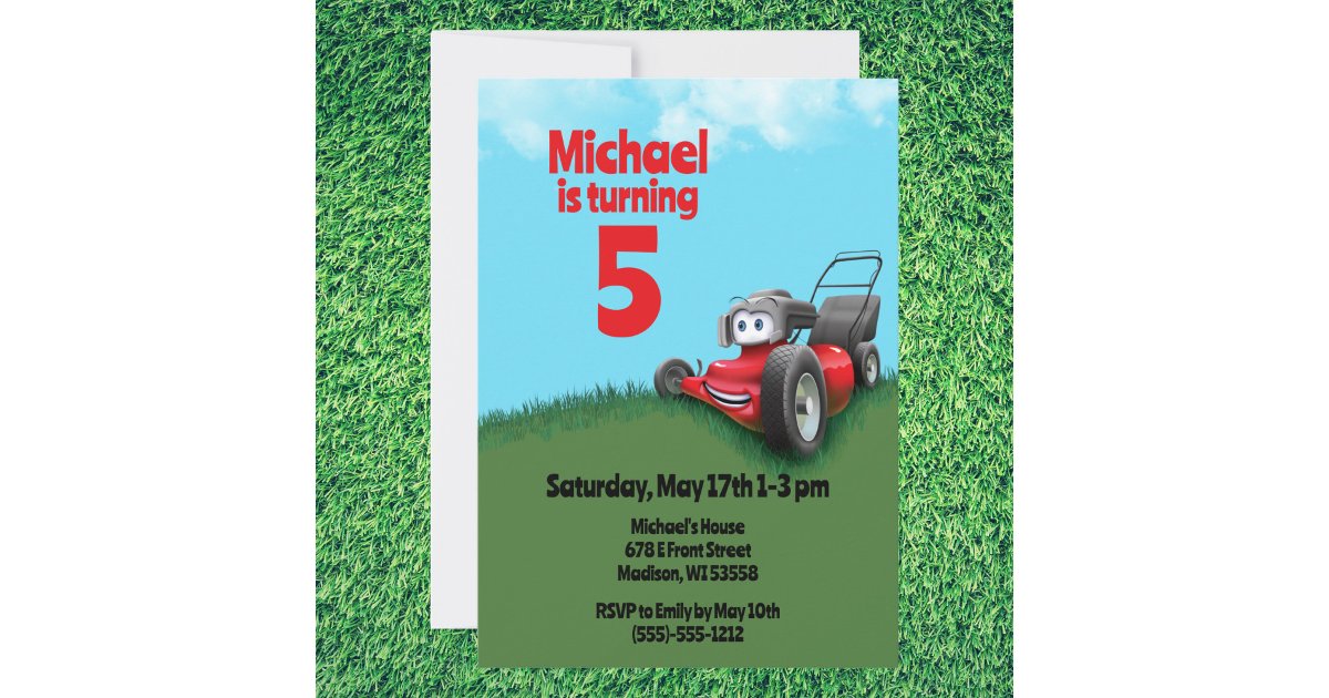 Push Lawn Mower Birthday Party Invitation | Zazzle