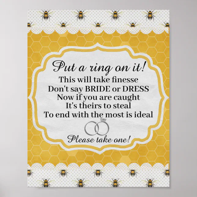 Put A Ring On It Bridal Shower Game Poster | Zazzle
