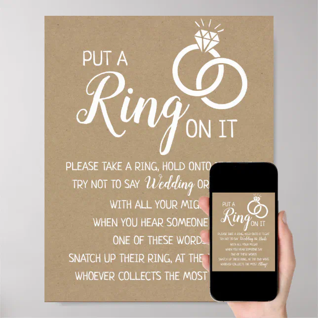 Put a Ring on it bridal shower wedding game sign | Zazzle