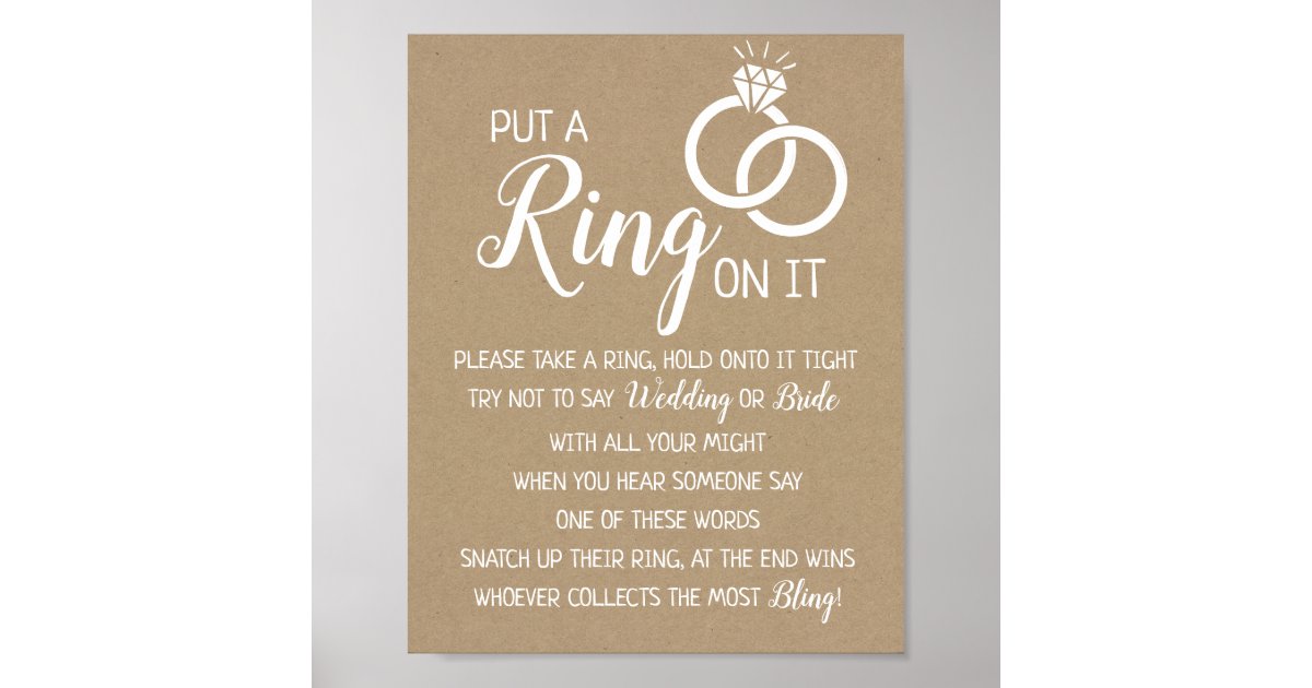 Put a Ring on it bridal shower wedding game sign | Zazzle
