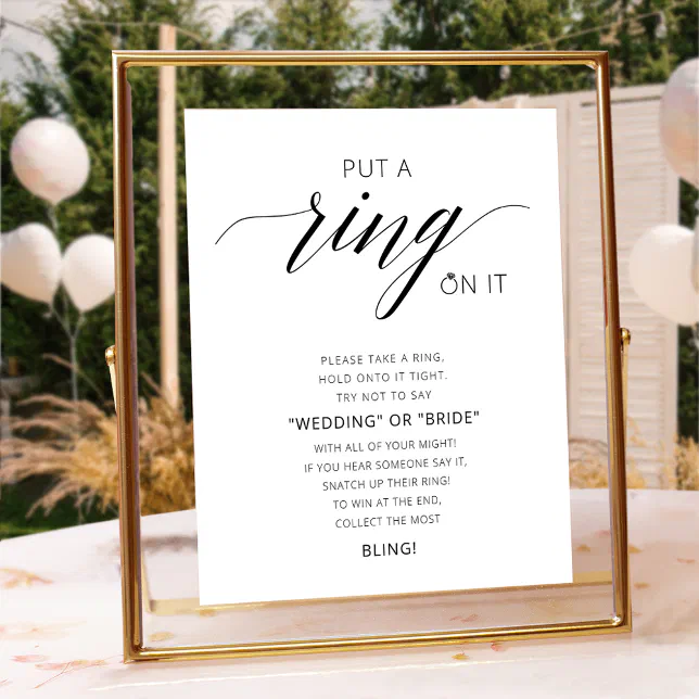 Put A Ring On It Calligraphy Bridal Shower Game Poster | Zazzle