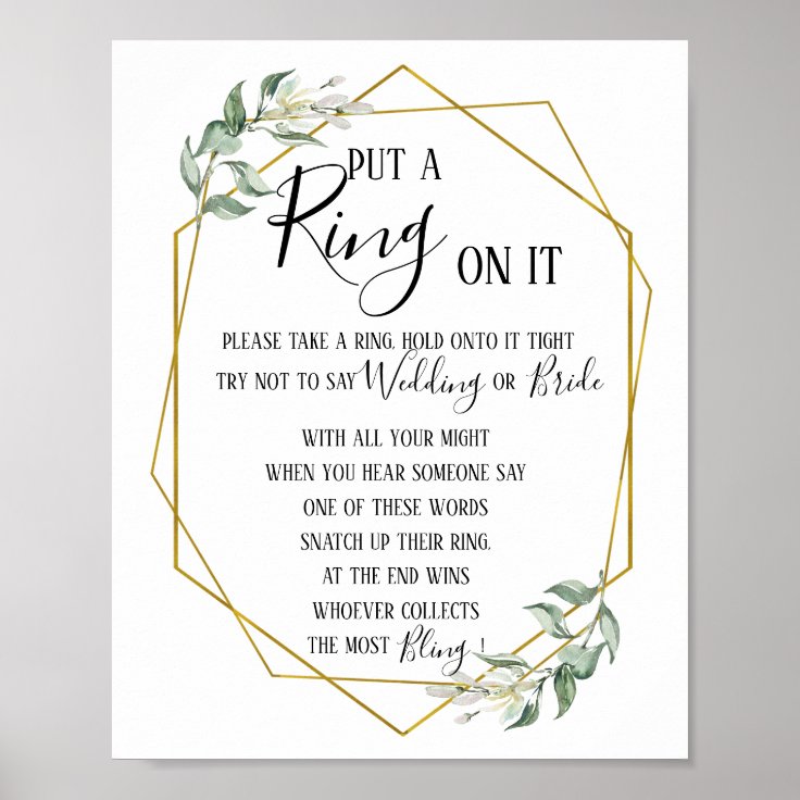 Put a Ring on it greenery bridal shower game sign | Zazzle