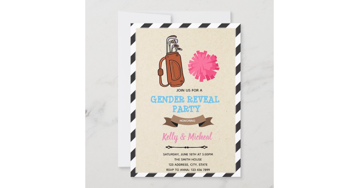Putters or Pom Poms gender reveal card | Zazzle