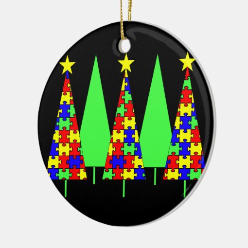 Puzzle Christmas Trees - Autism Awareness Ceramic Ornament | Zazzle