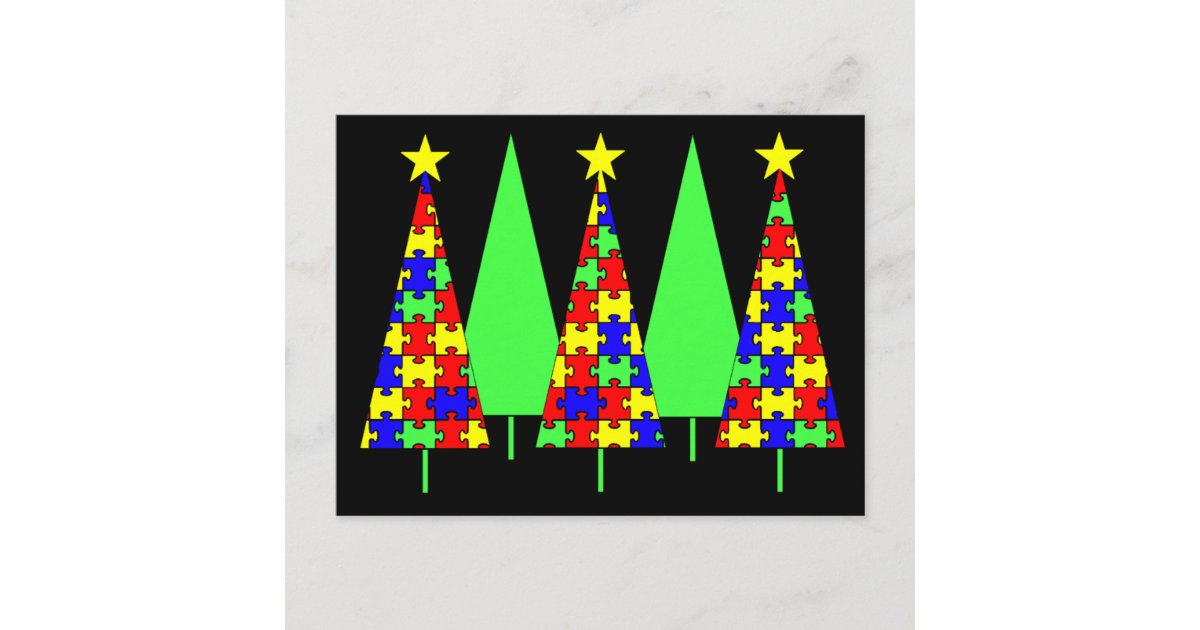 Puzzle Christmas Trees - Autism Awareness Holiday Postcard | Zazzle.com