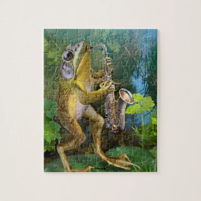 Puzzle, frog playing a saxophone. jigsaw puzzle | Zazzle