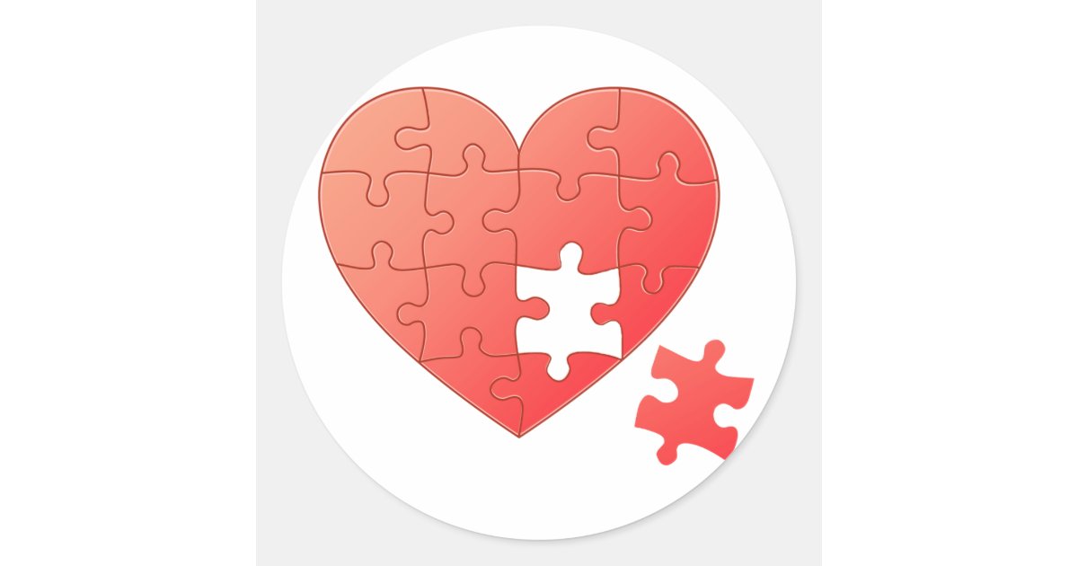 Puzzle Heart with Piece Classic Round Sticker | Zazzle