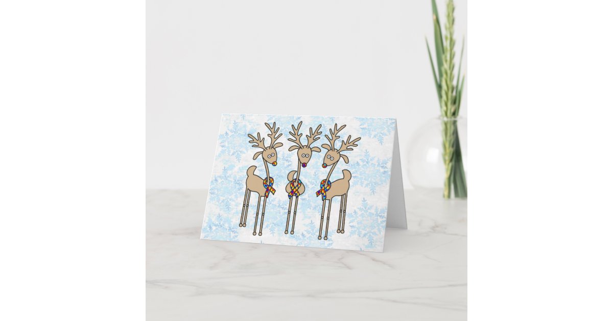 Puzzle Ribbon Reindeer - Autism Awareness Holiday Card | Zazzle