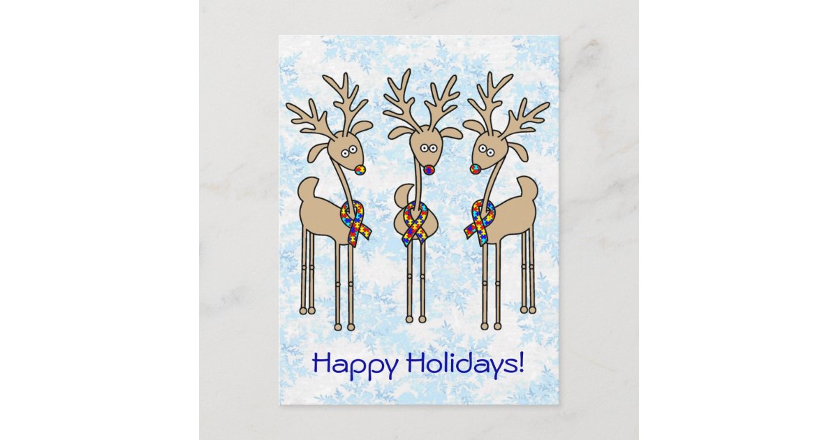 Puzzle Ribbon Reindeer - Autism Awareness Holiday Postcard | Zazzle
