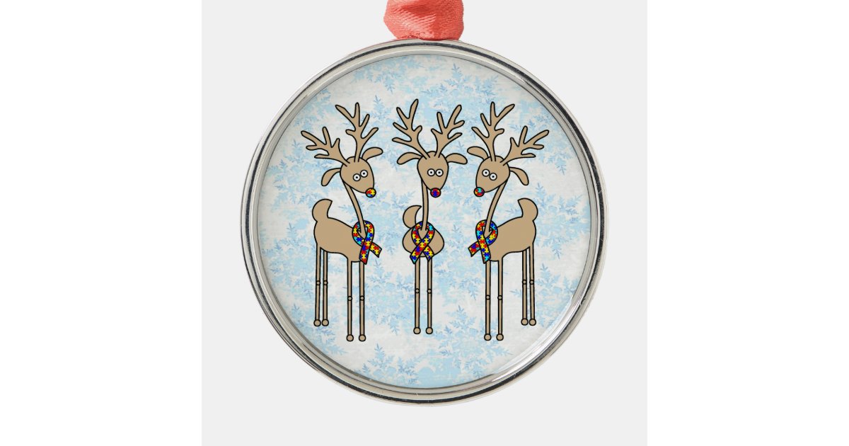 Puzzle Ribbon Reindeer - Autism Awareness Metal Ornament | Zazzle