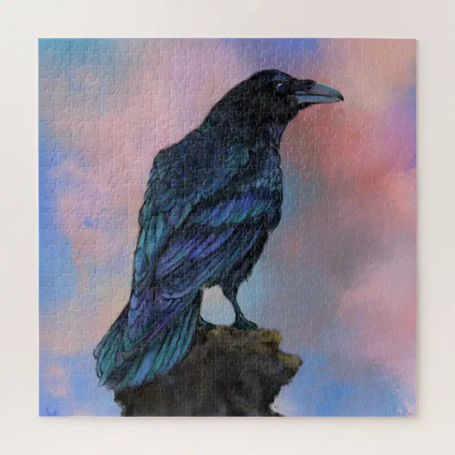 Puzzle with Big Black Common Raven At Sunset | Zazzle