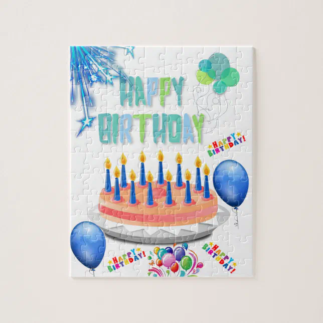 Puzzles Happy Birthday Cake Balloons | Zazzle