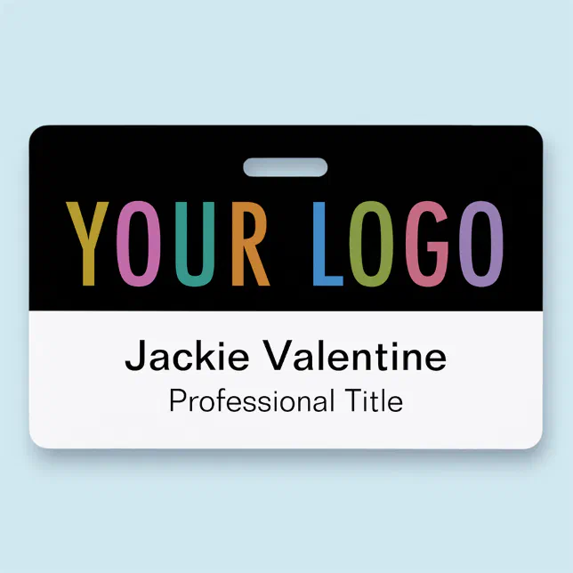 PVC Name Badge Horizontal Logo Work ID Tag Black | Zazzle
