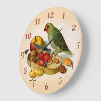 Pygmy Parrot With Fruit and Nuts Large Clock | Zazzle