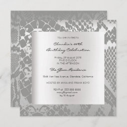 Python Snake Animal Skin Black Silver Birthday Invitation | Zazzle