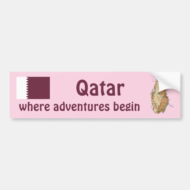 Qatar Flag + Map Bumper Sticker | Zazzle