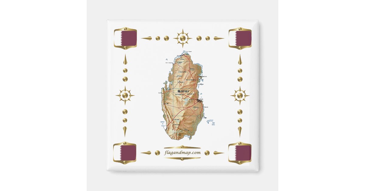 Qatar Map + Flags Magnet | Zazzle
