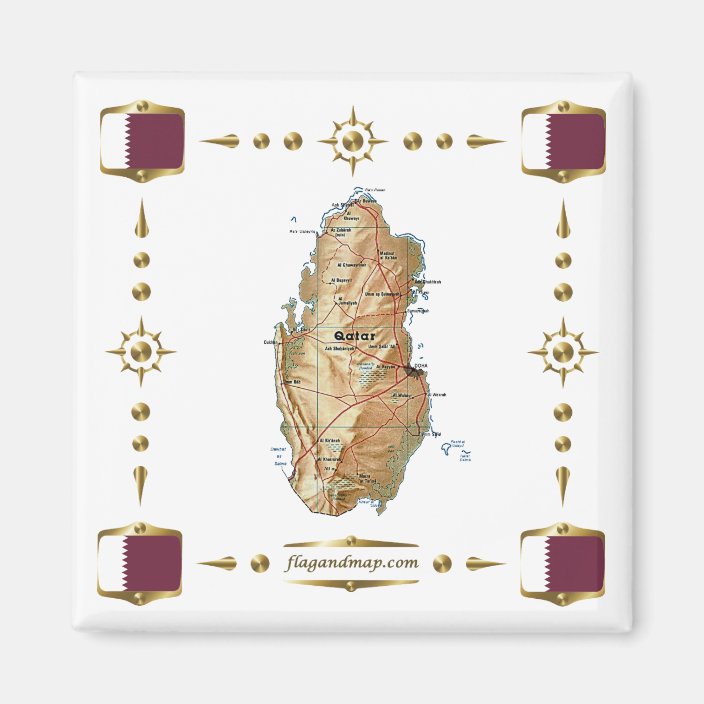 Qatar Map + Flags Magnet | Zazzle.com
