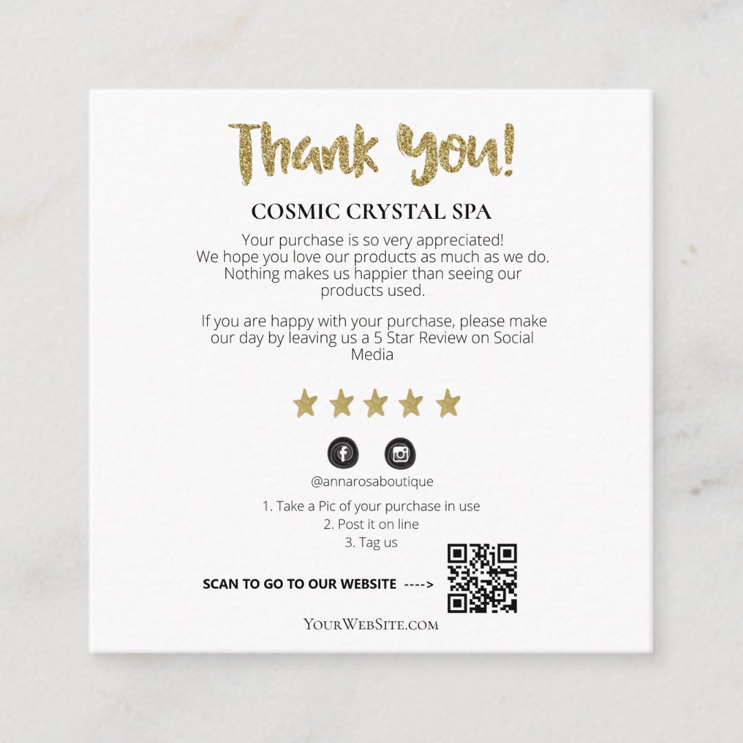 QR - AP8 THANK YOU Gold Star Review Enclosure Card | Zazzle