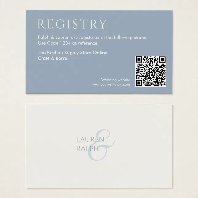 QR Blue and White Gift Registry Enclosure Card | Zazzle