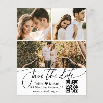 qr code 3 photos collage save the date invitation | Zazzle