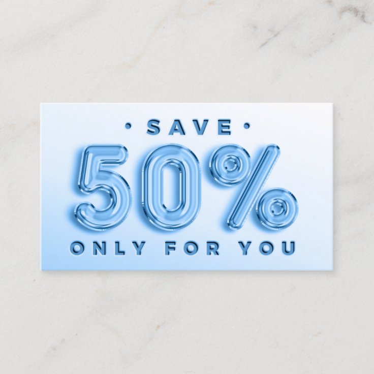 QR CODE 50%OFF DISCOUNT PROMOTIONAL BLUE BUSINESS CARD | Zazzle
