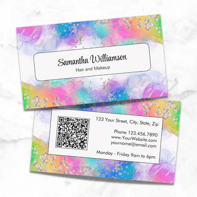 QR Code Abstract Sparkles Hair Salon Makeup Artist Business Card | Zazzle