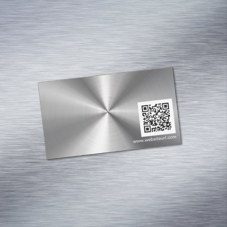 QR Code Ad Plain Sliver Metal Stainless Steel Look Business Card Magnet ...