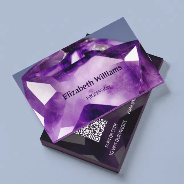 QR Code Amethyst Gem Stone Business Card | Zazzle
