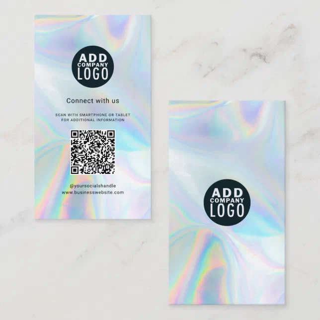 QR Code and Business Logo Holographic Elegant Business Card | Zazzle