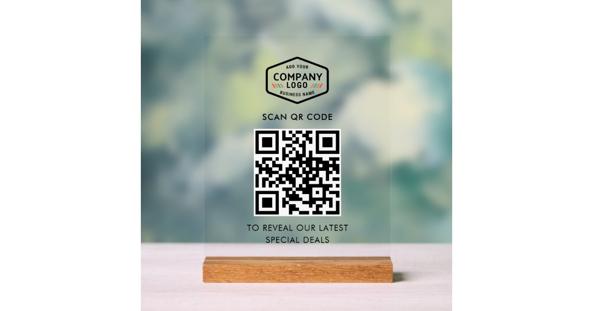 QR Code and Business Logo Minimalist Acrylic Sign | Zazzle